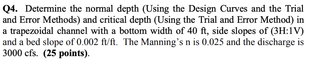 Solved Q4. Determine the normal depth (Using the Design | Chegg.com