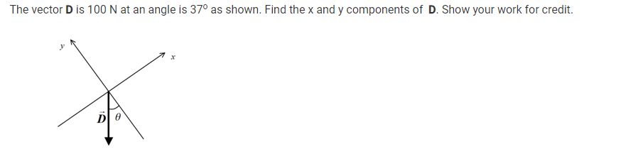 Solved The vector Dis 100 N at an angle is 37° as shown. | Chegg.com