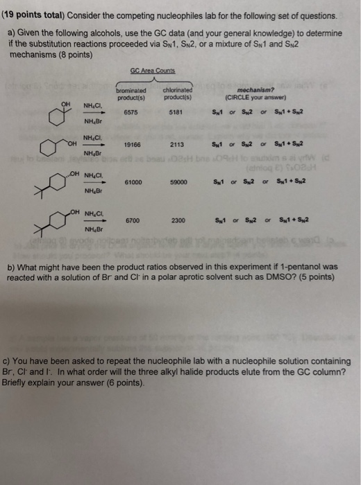 Solved (19 points total) Consider the competing nucleophiles | Chegg.com