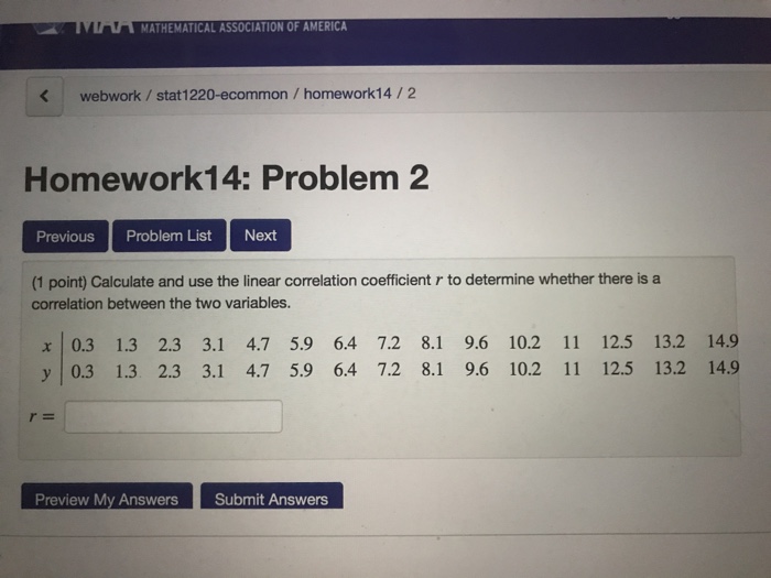 Solved webwork/stat 1220-ecommon /homework14/2 Homework14: | Chegg.com