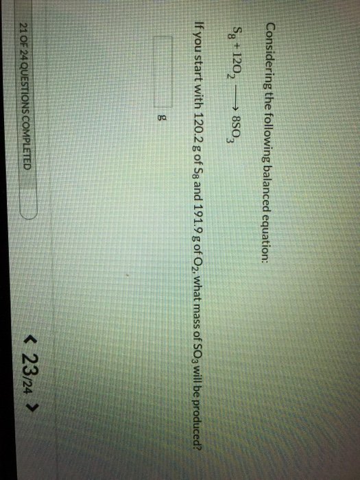 Solved Considering the following balanced equation S8 | Chegg.com