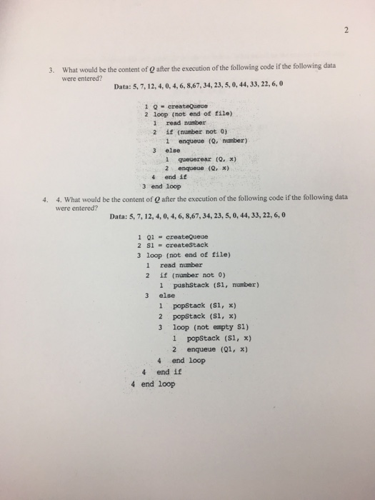 Solved What would be the content of Q after the execution of | Chegg.com