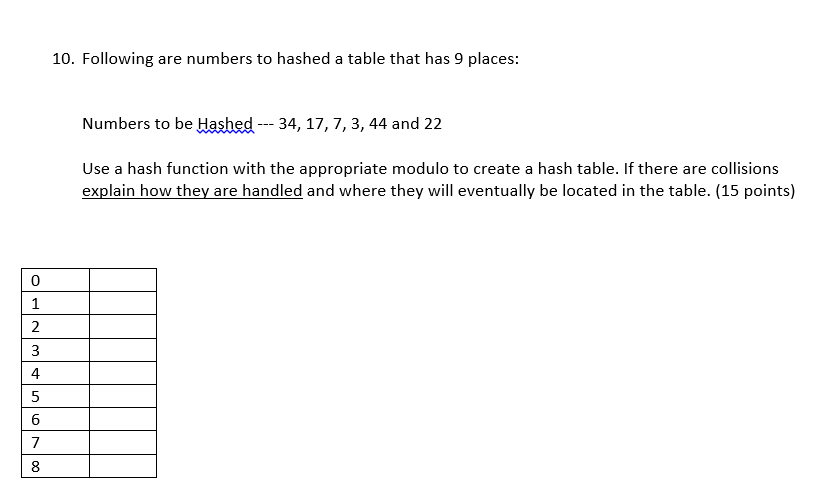 Solved 10. Following are numbers to hashed a table that has | Chegg.com