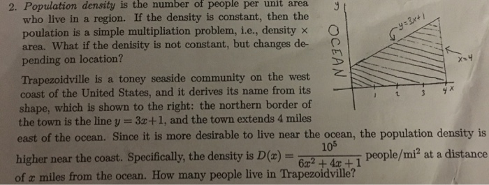 Solved 2. Population density is the number people per of | Chegg.com
