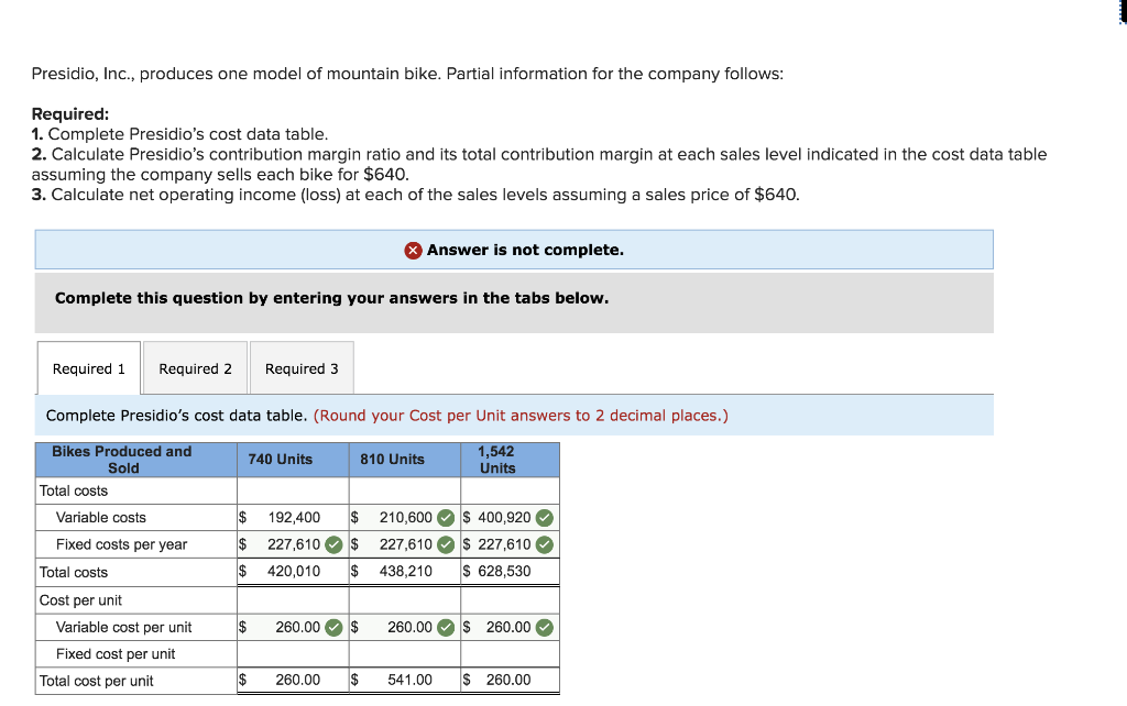 Solved Presidio, Inc., produces one model of mountain bike. | Chegg.com
