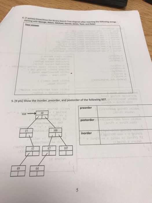 Solved 5. 19 pts] Show the inorder, preorder, and postorder | Chegg.com