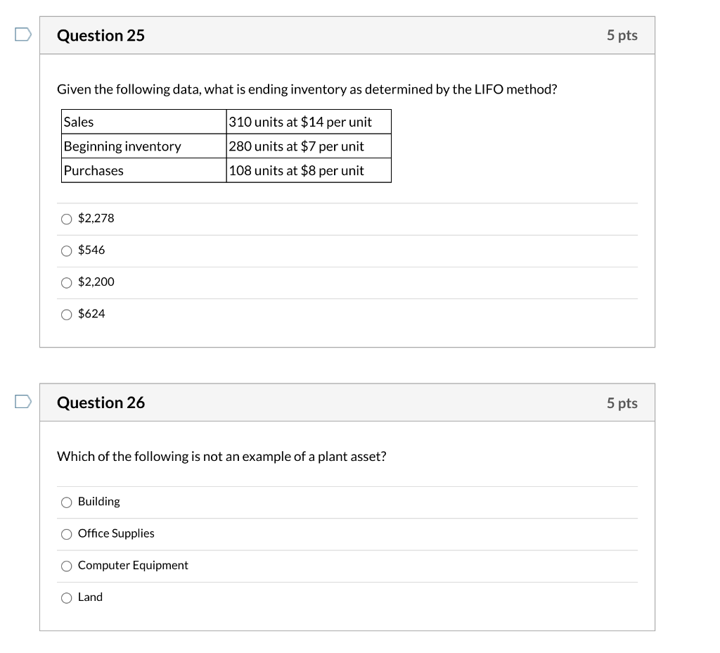 Solved Question 23 5 pts A company purchased inventory for | Chegg.com