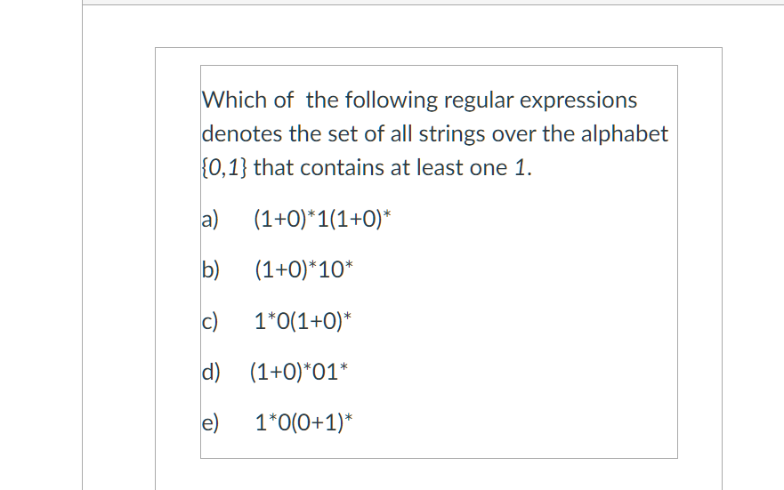 Solved Which of the following regular expressions denotes | Chegg.com