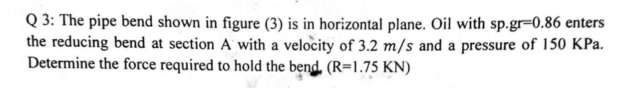 Solved Q 3: The pipe bend shown in figure (3) is in | Chegg.com