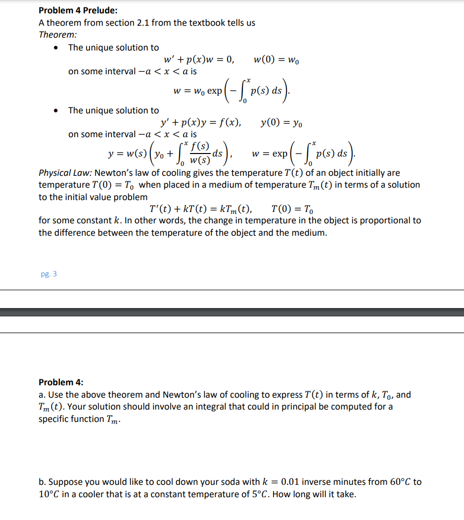 Solved Problem 4:a. ﻿Use the above theorem and Newton's law | Chegg.com
