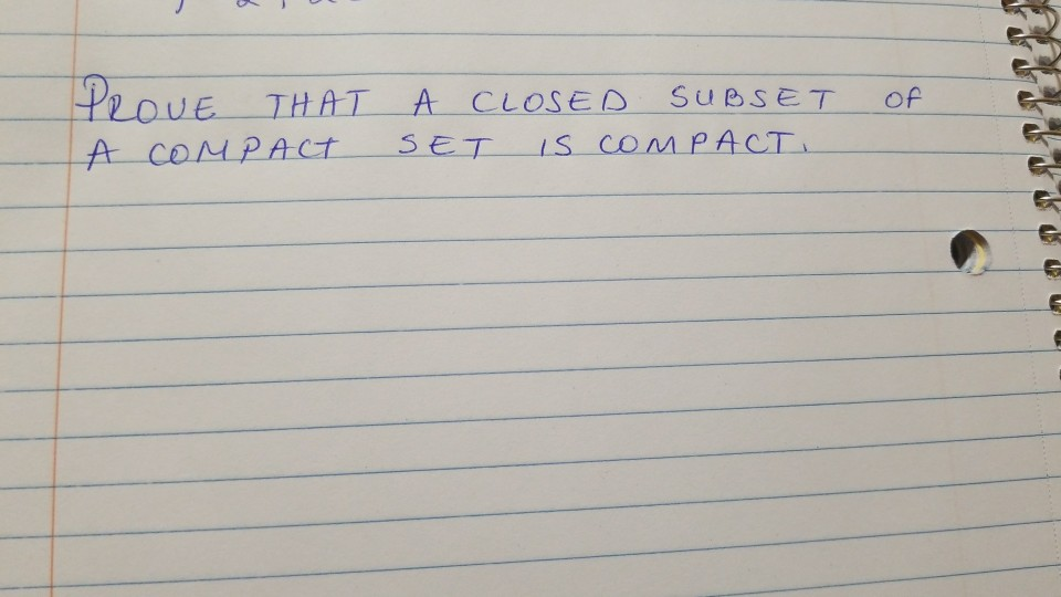 Solved PROVE THAT A COMPACT A CLOSED SUBSET SET IS COMPACT | Chegg.com