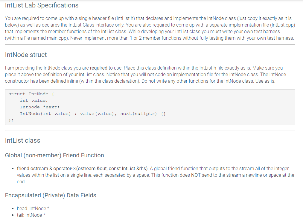 Solved IntList Lab Specifications You are required to come | Chegg.com