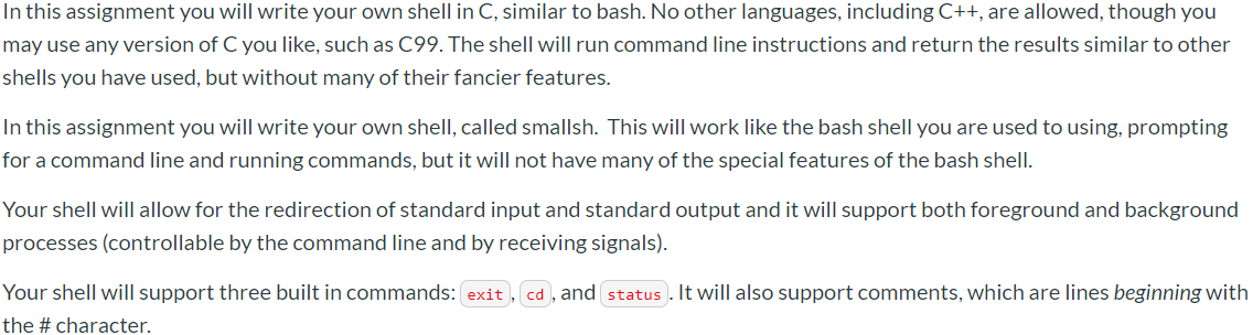 I need assistance with designing a mini bash shell | Chegg.com