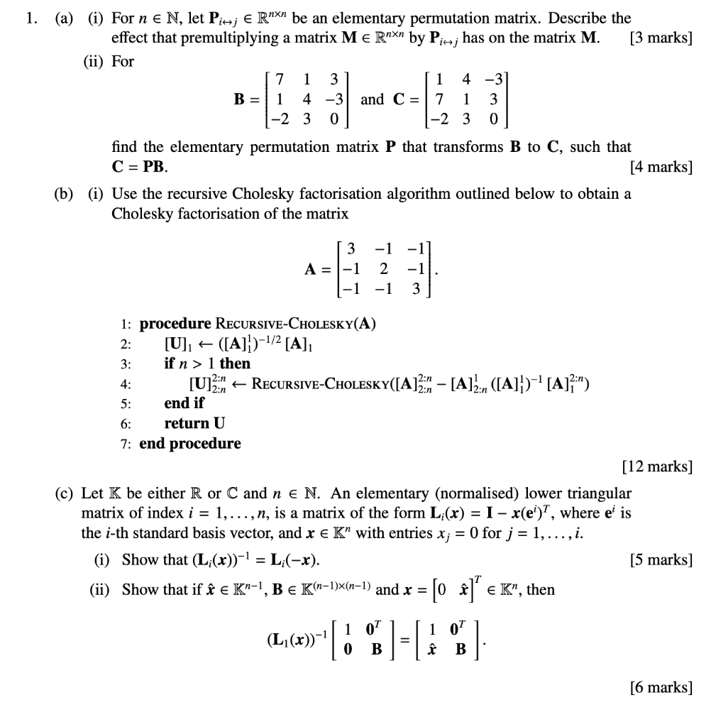 Solved 1. (a) (i) For n e N, let Pinj e Rnxn be an | Chegg.com