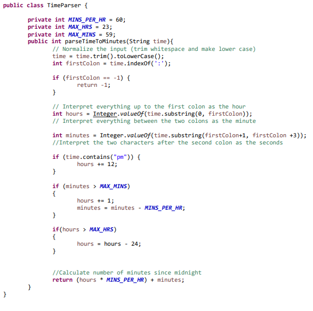 Solved The following class provides the "parseTimeToSeconds" | Chegg.com