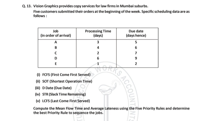 Solved Q. 13. ﻿Vision Graphics provides copy services for | Chegg.com