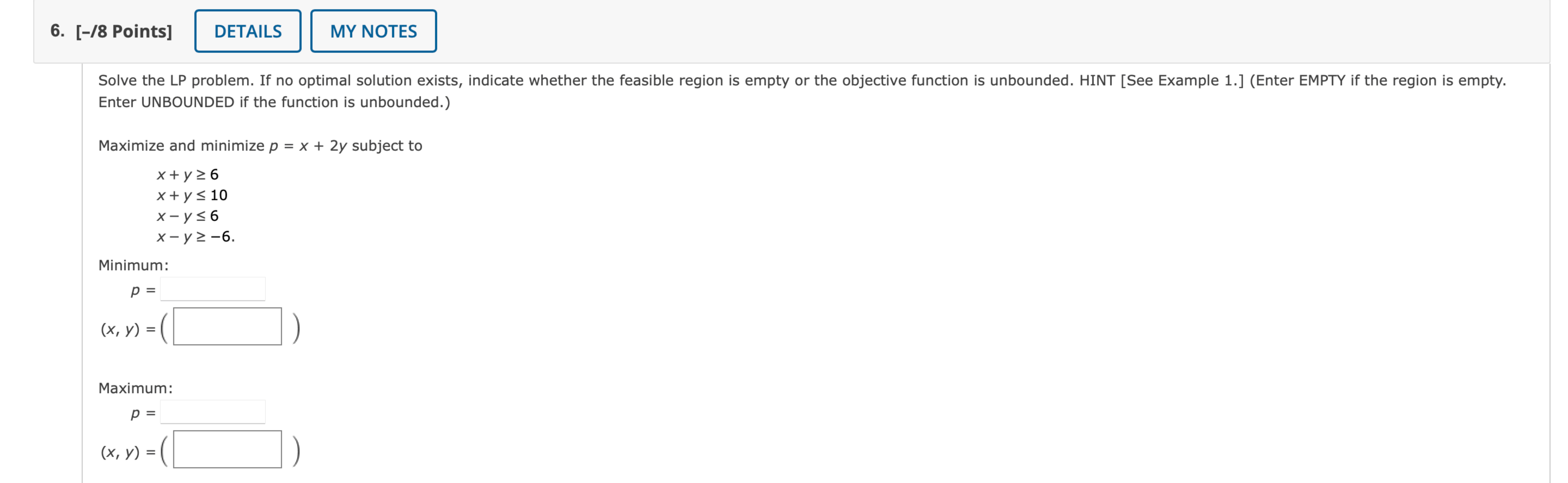 Solved Enter UNBOUNDED if ﻿the function is ﻿unbounded.p=x+2y | Chegg.com
