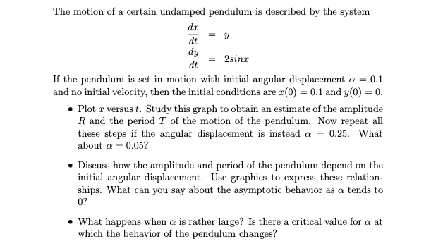 Solved The motion of a certain undamped pendulum is | Chegg.com