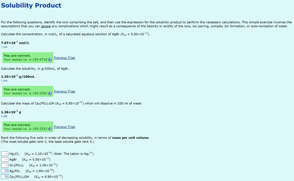 Solved Solubility Product For the following questions, | Chegg.com