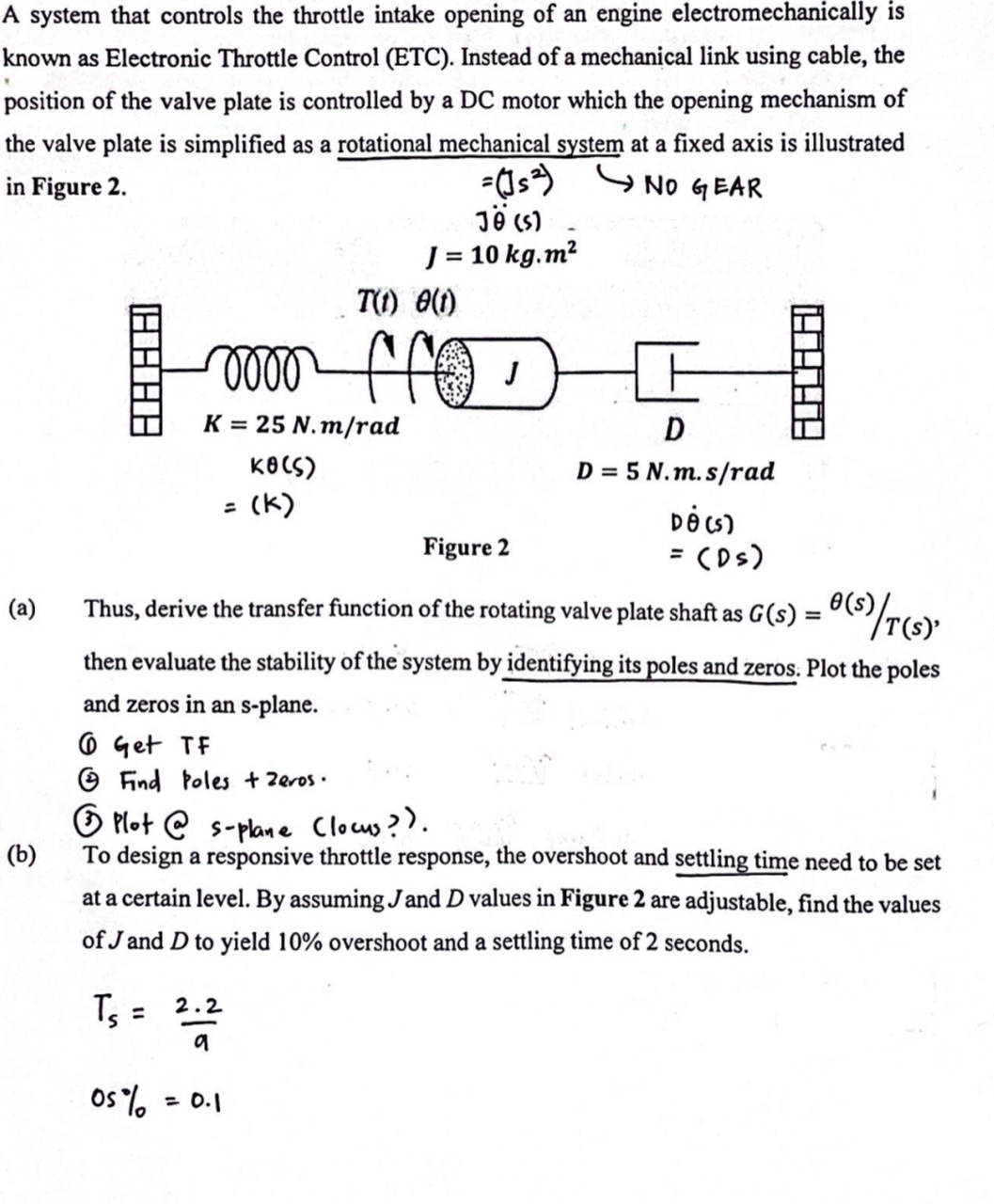 Solved A system that controls the throttle intake opening of | Chegg.com