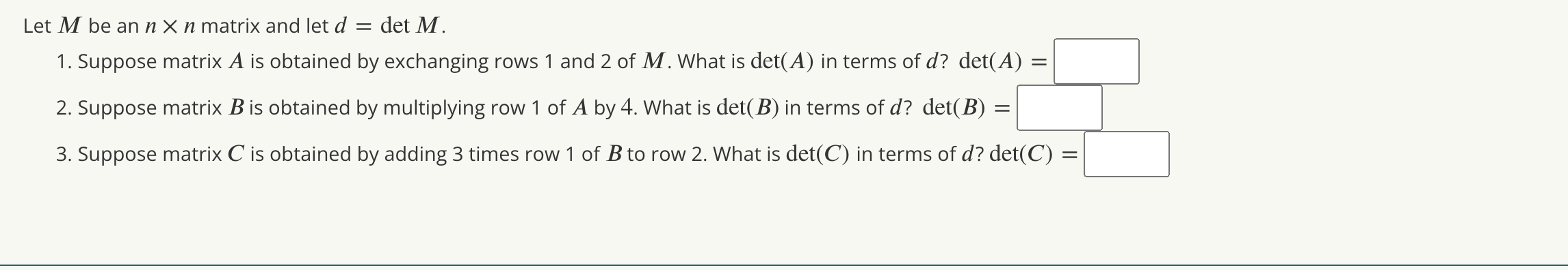 Solved = det M. Let M be an n x n matrix and let d 1. | Chegg.com