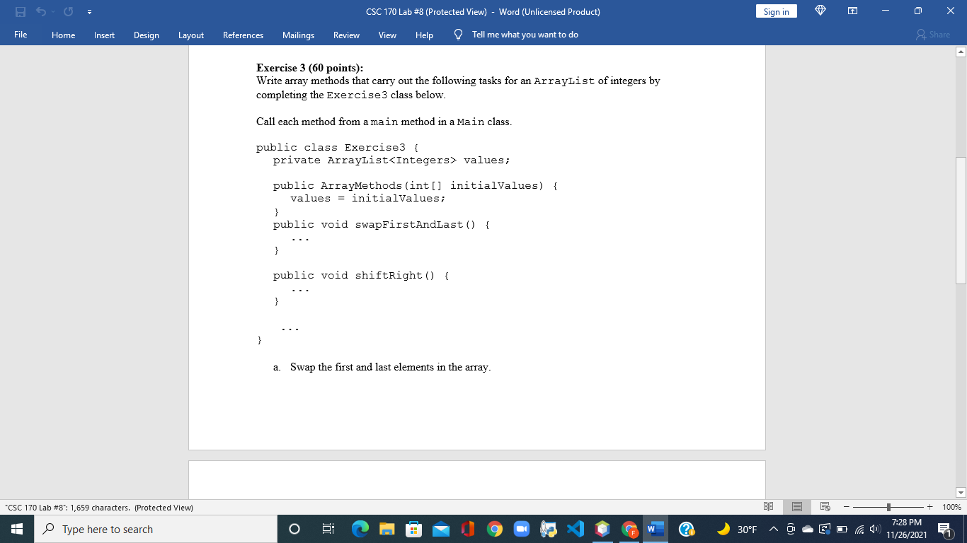 Solved Shift all elements to the right by one and move the | Chegg.com