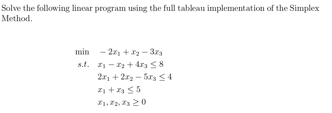 Solved Solve the following linear program using the full | Chegg.com