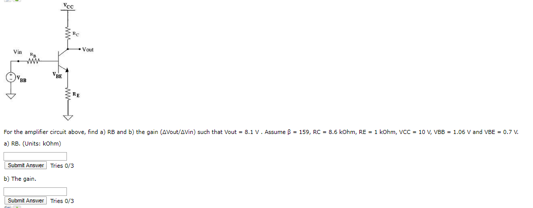 Solved ZRC - Vout Vin R YBB RE For the amplifier circuit | Chegg.com