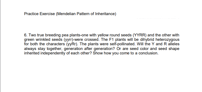 Solved Practice Exercise (Mendelian Pattern of Inheritance) | Chegg.com