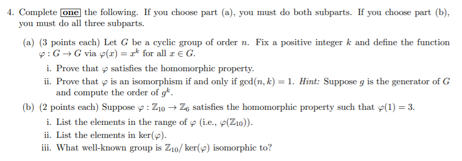Solved 4. Complete one the following. If you choose part | Chegg.com