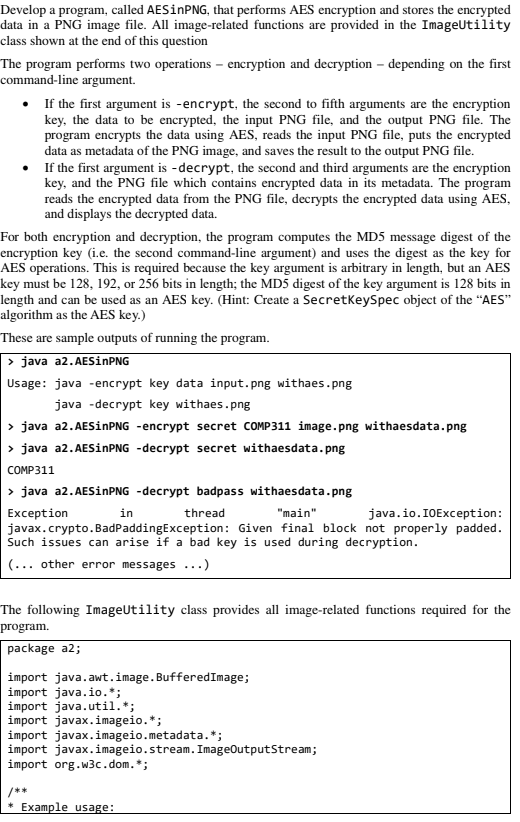 Develop a program, called AES inPNG, that performs | Chegg.com