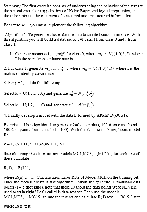 Solved Summary The first exercise consists of understanding | Chegg.com