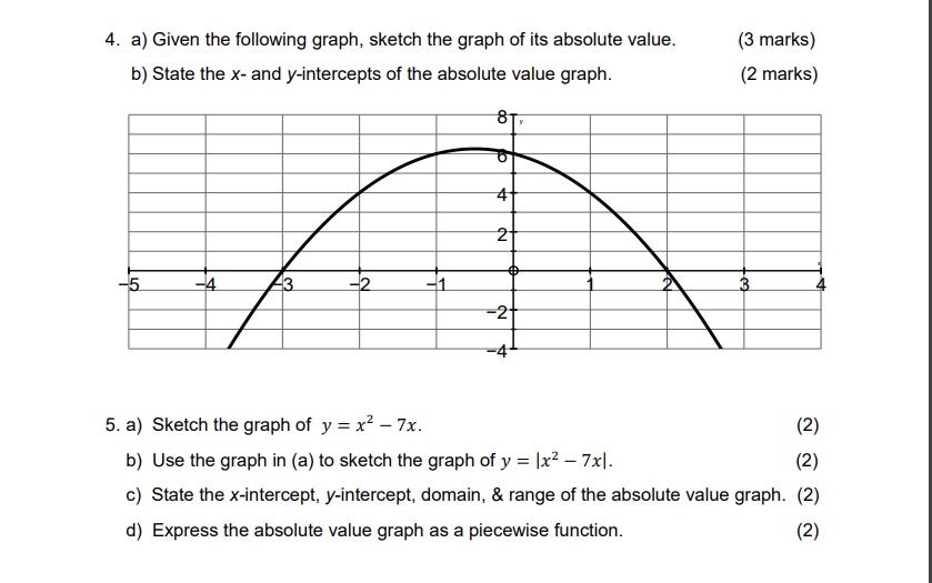 Solved 4. a) Given the following graph, sketch the graph of | Chegg.com