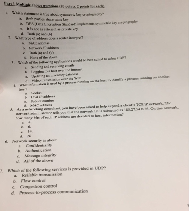 Solved Part 1 Multiple choice questions (20 points,2 points | Chegg.com