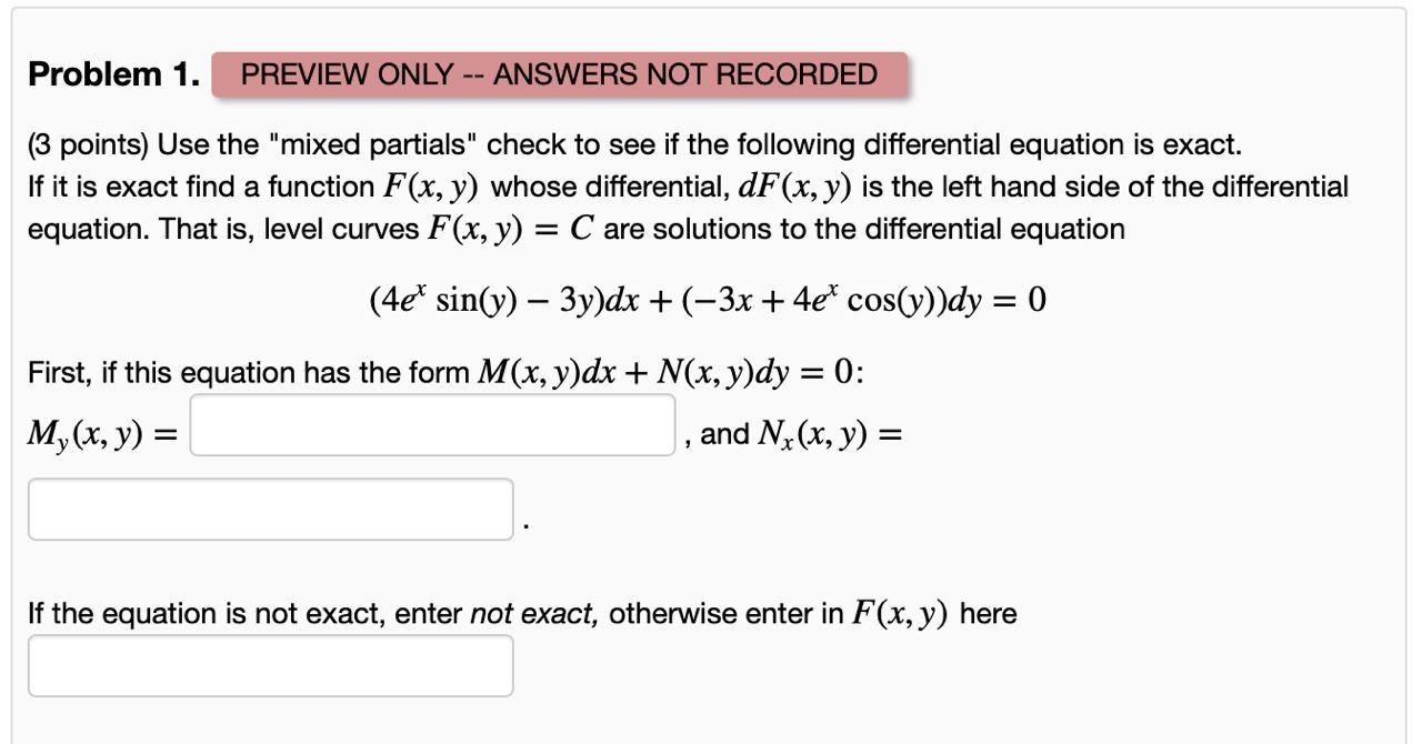 Solved Problem 1. PREVIEW ONLY ANSWERS NOT RECORDED (3 | Chegg.com