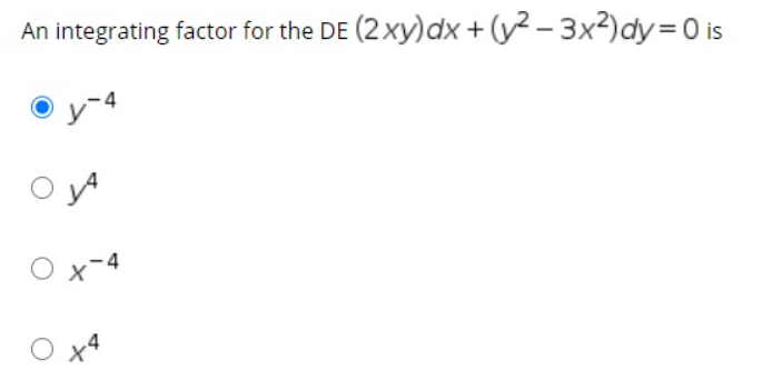 Solved An integrating factor for the DE (2xy) dx + (y2 - | Chegg.com