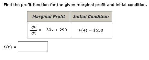Solved Find the profit function for the given marginal | Chegg.com