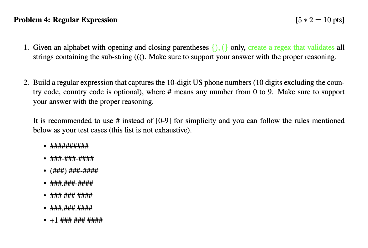 Solved oblem 4: Regular Expression [5∗2=10pts] 1. Given an | Chegg.com