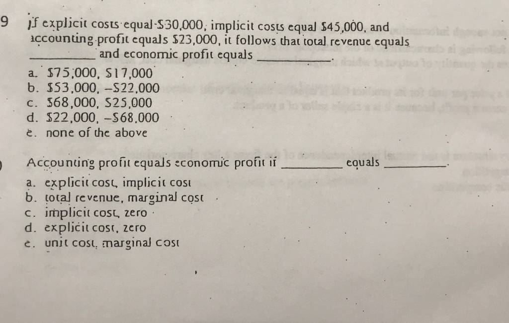 Solved 9 jf explicit costs equal S30,000, implicit cosus | Chegg.com
