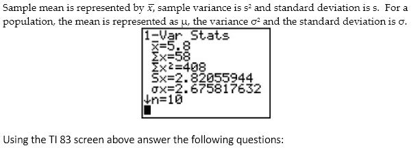 Solved Sample mean is represented by , sample variance is s | Chegg.com