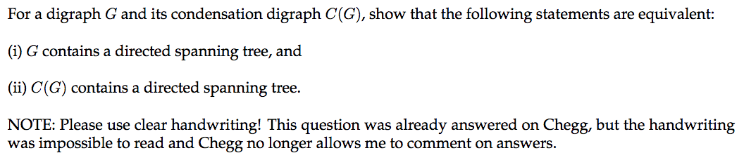 Solved For a digraph G and its condensation digraph C(G), | Chegg.com