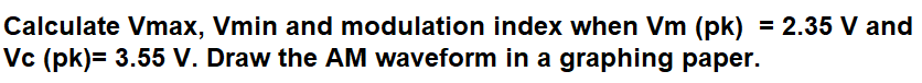 Solved Calculate Vmax, Vmin and modulation index when Vm | Chegg.com
