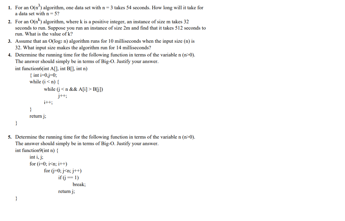 Solved a 1. For an O(n) algorithm, one data set with n = 3 | Chegg.com