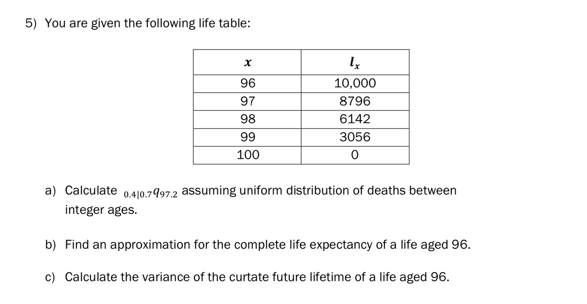 Solved Actuarial Science You are given the following life | Chegg.com