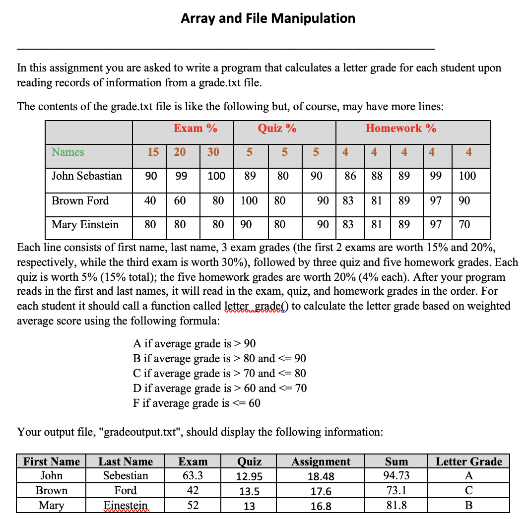 Solved Array and File Manipulation In this assignment you | Chegg.com Solved Array and File Manipulation In this assignment you | Chegg.com