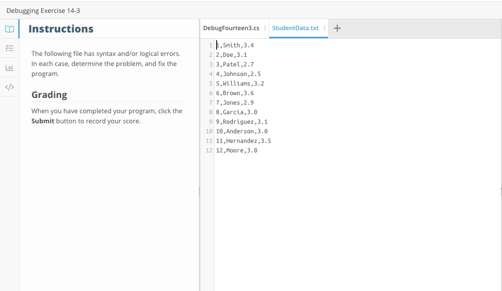 Solved Debugging Exercise 14-3 DebugFourteen3.cs(12,27): | Chegg.com