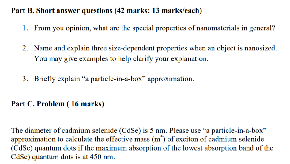 Solved Part B. Short answer questions (42 marks; 13 | Chegg.com