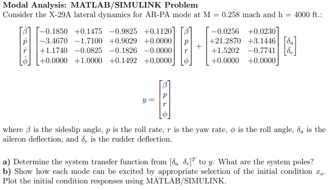 Modal Analysis: MATLAB/SIMULINK Problem Consider the | Chegg.com