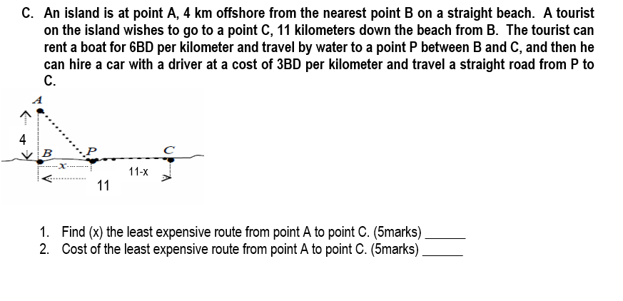 Solved C. An island is at point A, 4 km offshore from the | Chegg.com