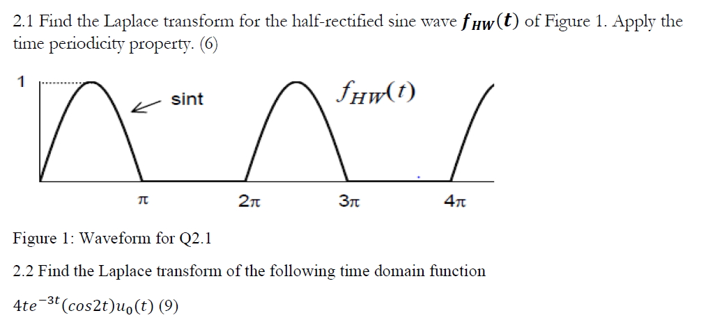Solved 2.1 Find the Laplace transform for the half-rectified | Chegg.com Solved 2.1 Find the Laplace transform for the half-rectified | Chegg.com